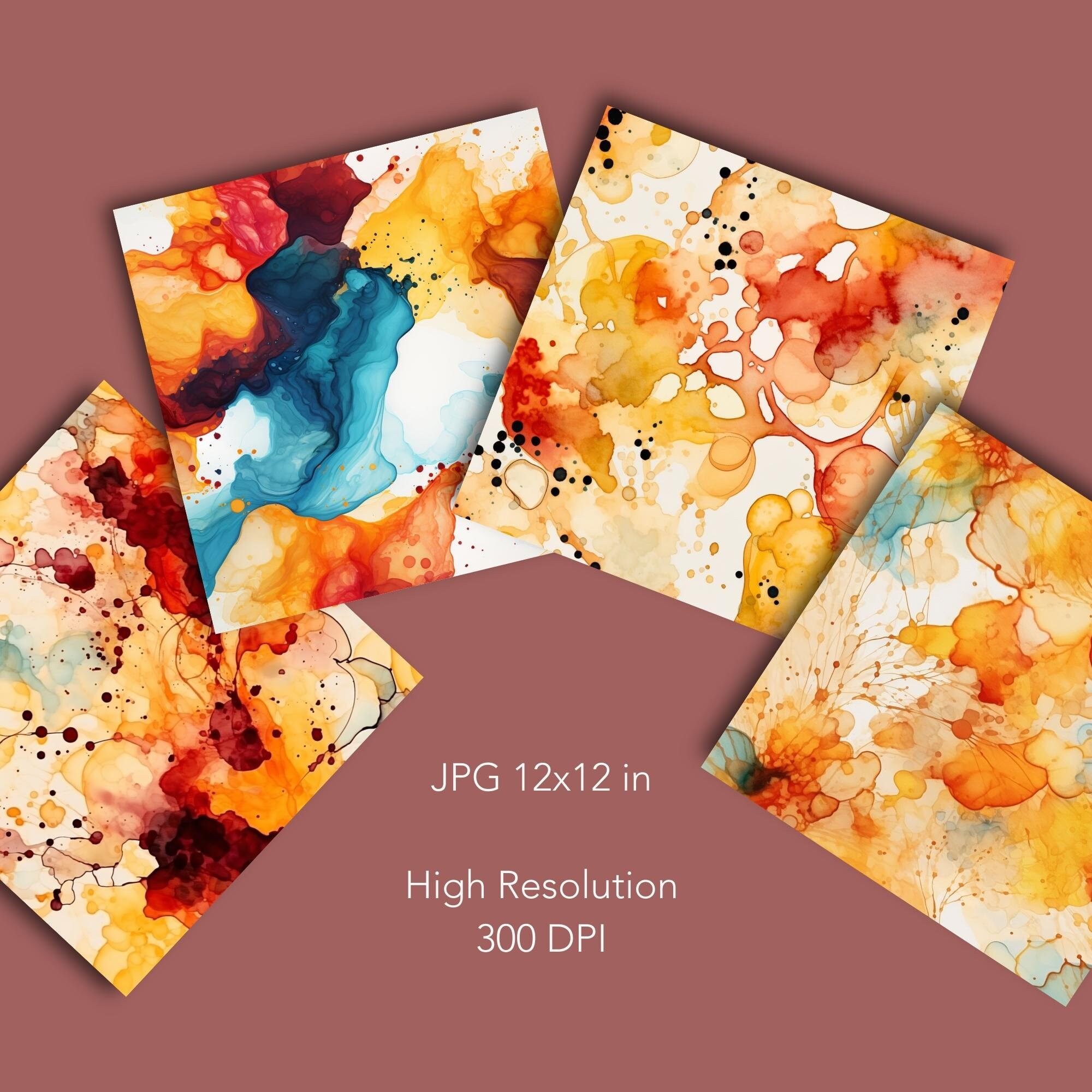 Seamless Alcohol Ink Fall Patterns, Autumn Watercolor Splashes JPEG ...