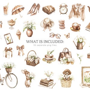 Watercolor Mocha Spring Clipart, Cottage Spring Summer Garden, Cozy ...