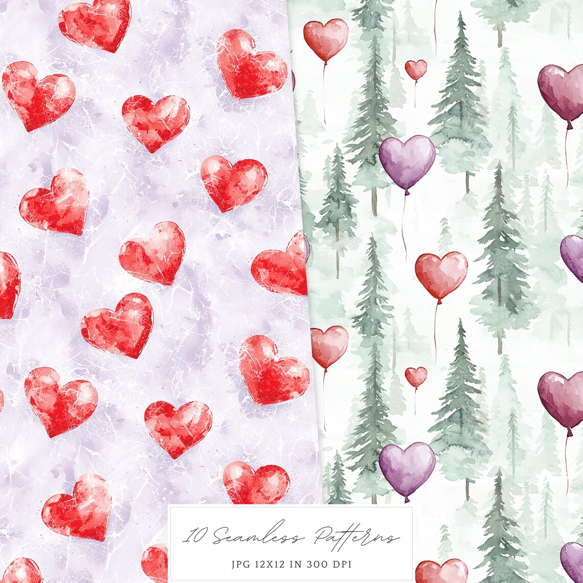 Watercolor Winter in Love Seamless Patterns, Cozy Romantic JPEG ...
