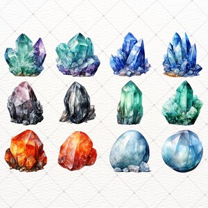 Watercolor Crystals Gemstones Clip Art, Crystals and Minerals PNG ...