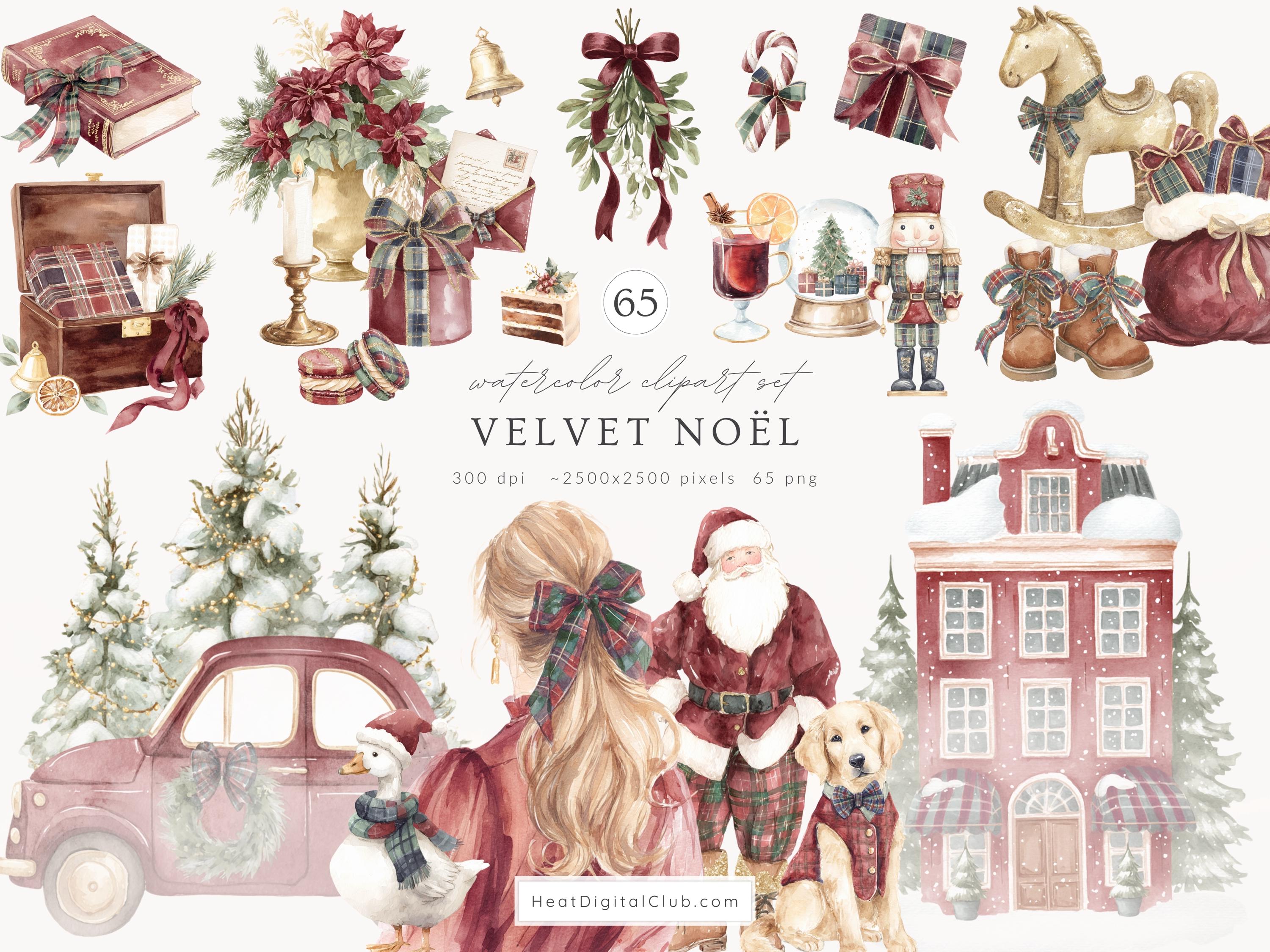 Watercolor Velvet Noël Clipart, Cozy Winter Elegant Holiday, Christmas ...
