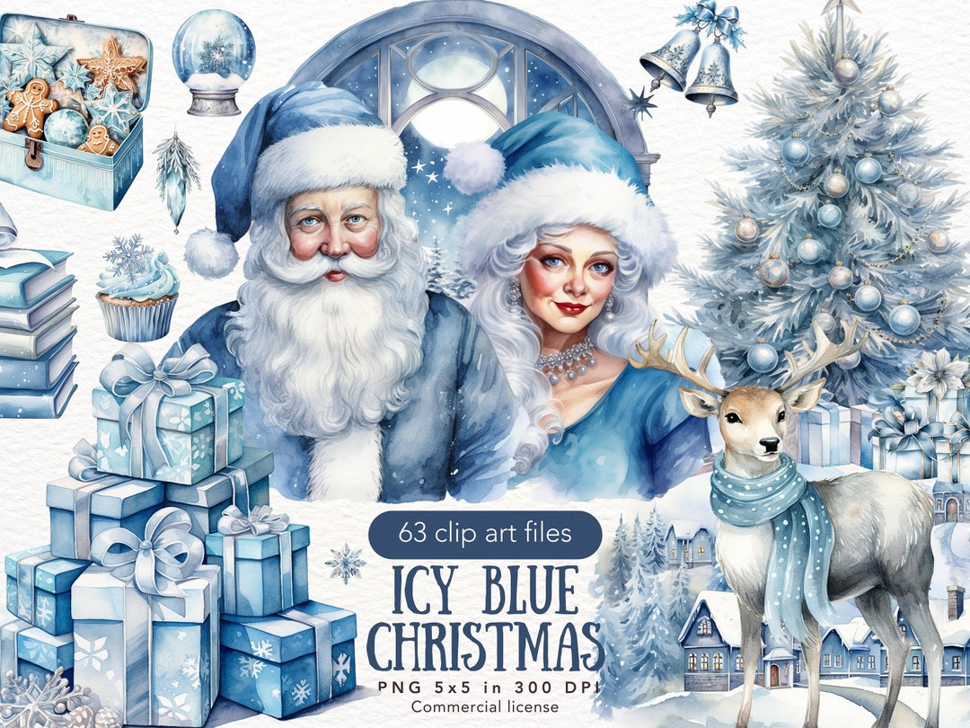 Watercolor Icy Blue Christmas PNG Clipart Bundle Images, Christmas ...