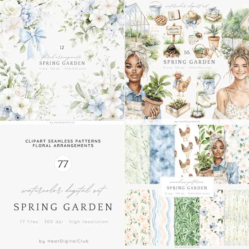 Watercolor Spring Garden Clipart, Cottage Spring Summer Garden, Cozy ...