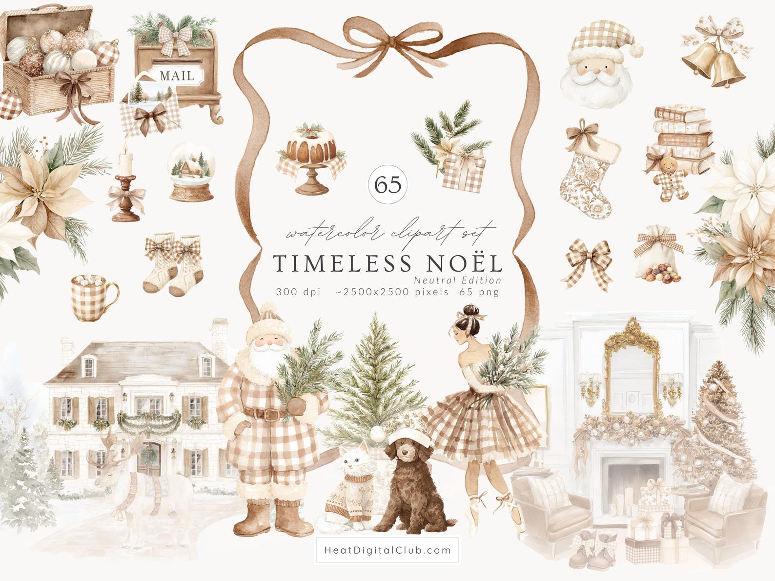 Watercolor Timeless Noël Clipart, Cozy Neutral Winter Clip Art ...