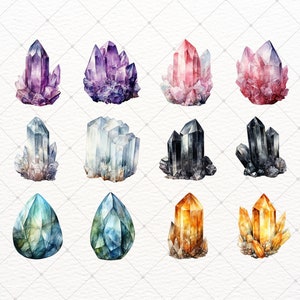 Watercolor Crystals Gemstones Clip Art, Crystals and Minerals PNG ...