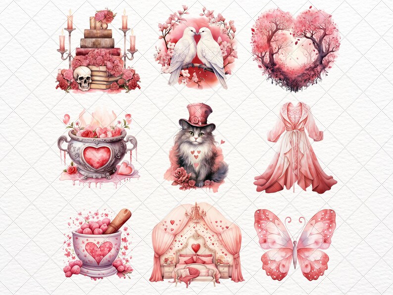 Watercolor Love Witch Clipart Bundle, Romantic Magic Witch Clip Art PNG ...