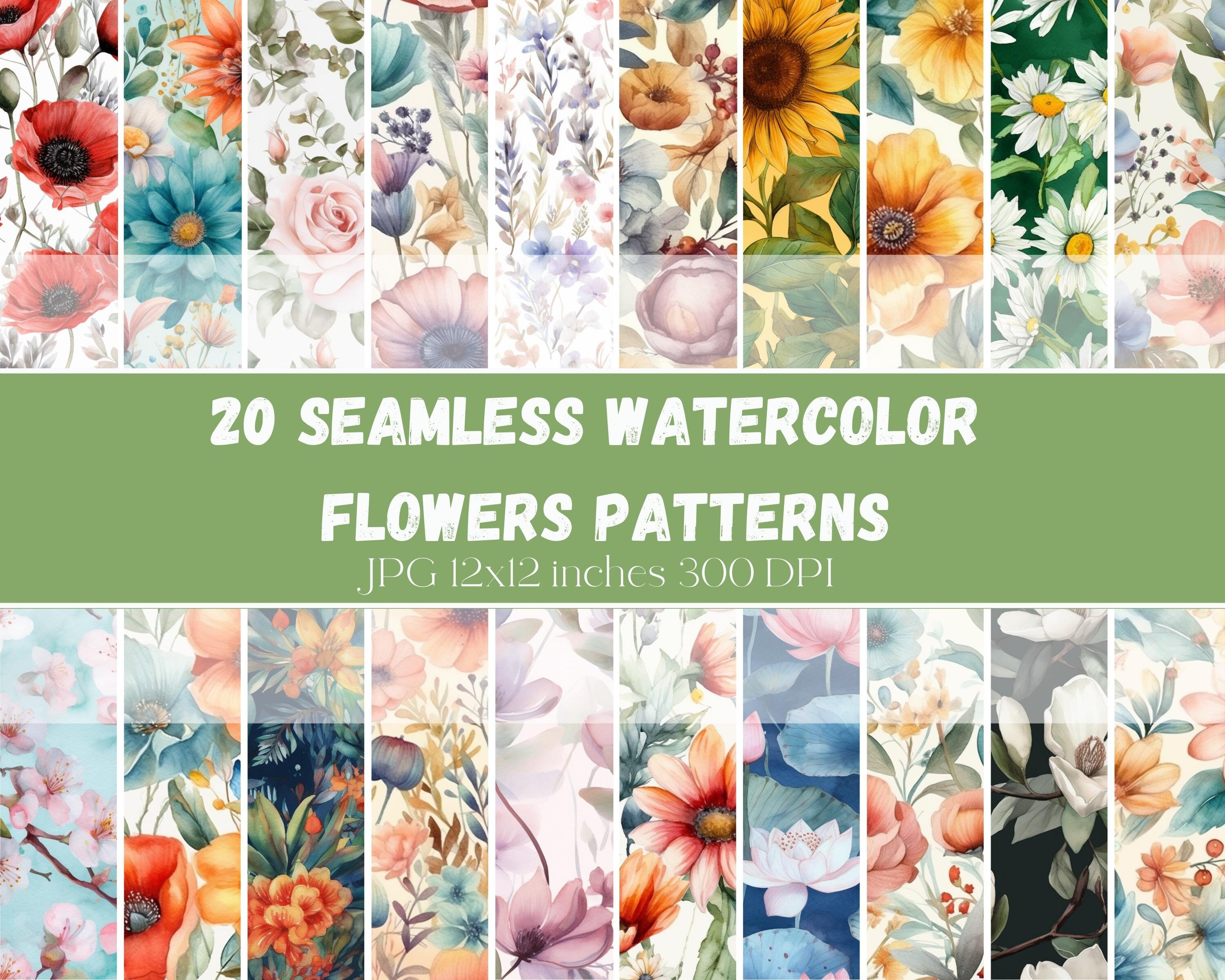 20 Seamless Watercolor Flower Patterns JPEG Digital - Etsy
