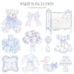 Watercolor Grandmillennial Baby Clipart Bundle, Pastel Baby Toys Clip ...