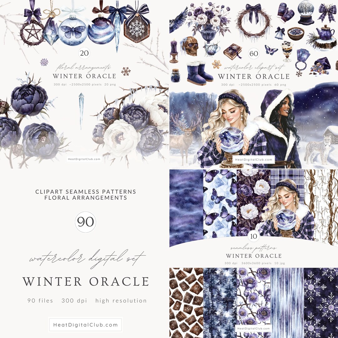 Watercolor Winter Oracle Clipart, Magical Winter Clipart, Magic Winter ...