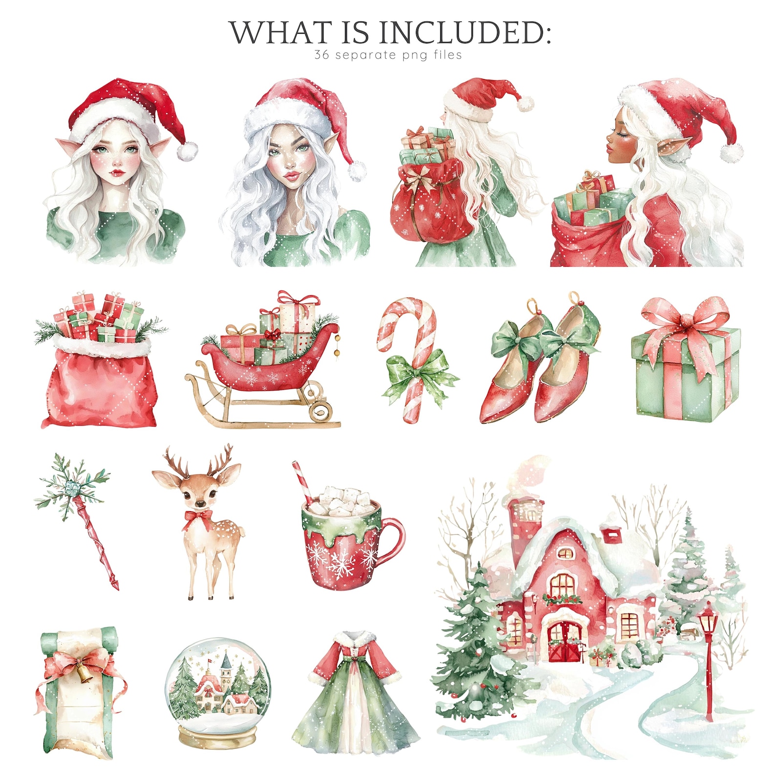 Watercolor Santa's Helper Clipart, Winter Christmas Clip Art, Santa ...