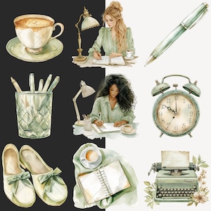 Watercolor Green Planner Lover Clipart, Planner Clip Art, Planner Girl ...