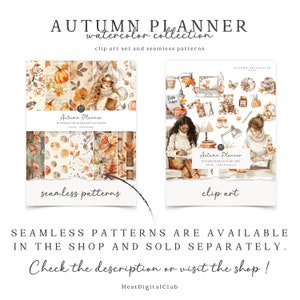 Watercolor Cozy Autumn Planner Clipart, Boho Fall Planner Clip Art ...
