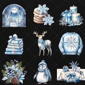 Watercolor Icy Blue Christmas PNG Clipart Bundle Images, Christmas ...