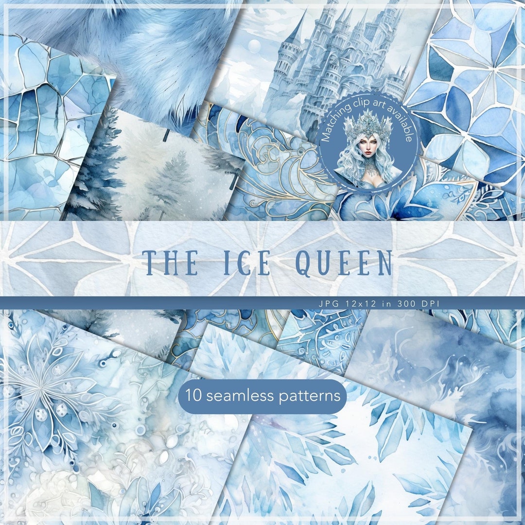 Seamless Watercolor Winter Icy Blue Patterns, Frosty Snowflakes Royal ...