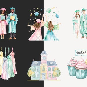 Watercolor Pastel Graduation Clipart, Graduation Clip Art Bundle ...