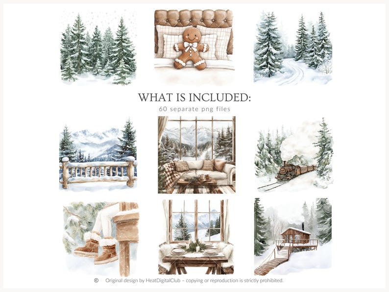 Watercolor Winter Cocoa Clipart Set | Elegant Cozy Winter Christmas PNG ...