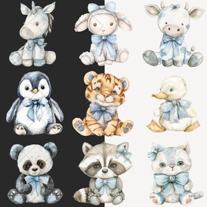 Watercolor Blue Vintage Plush Animals Clipart Bundle, Nursery Animal ...