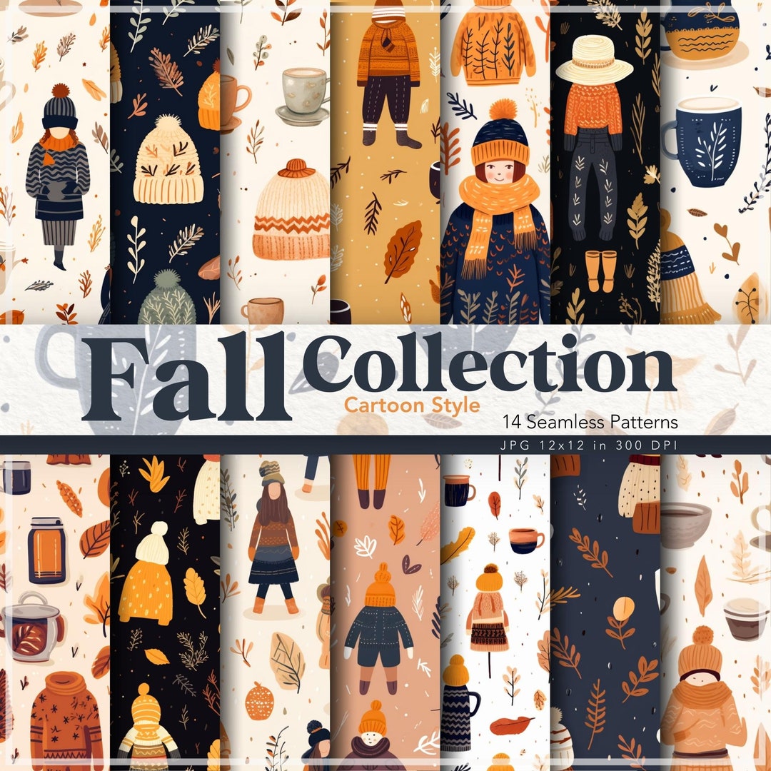 Seamless Cute Cozy Fall Patterns, Funny Autumn Patterns, Digital ...