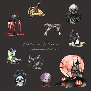 Watercolor Halloween Planner Clipart, Spooky Planner Clip Art, Planner ...