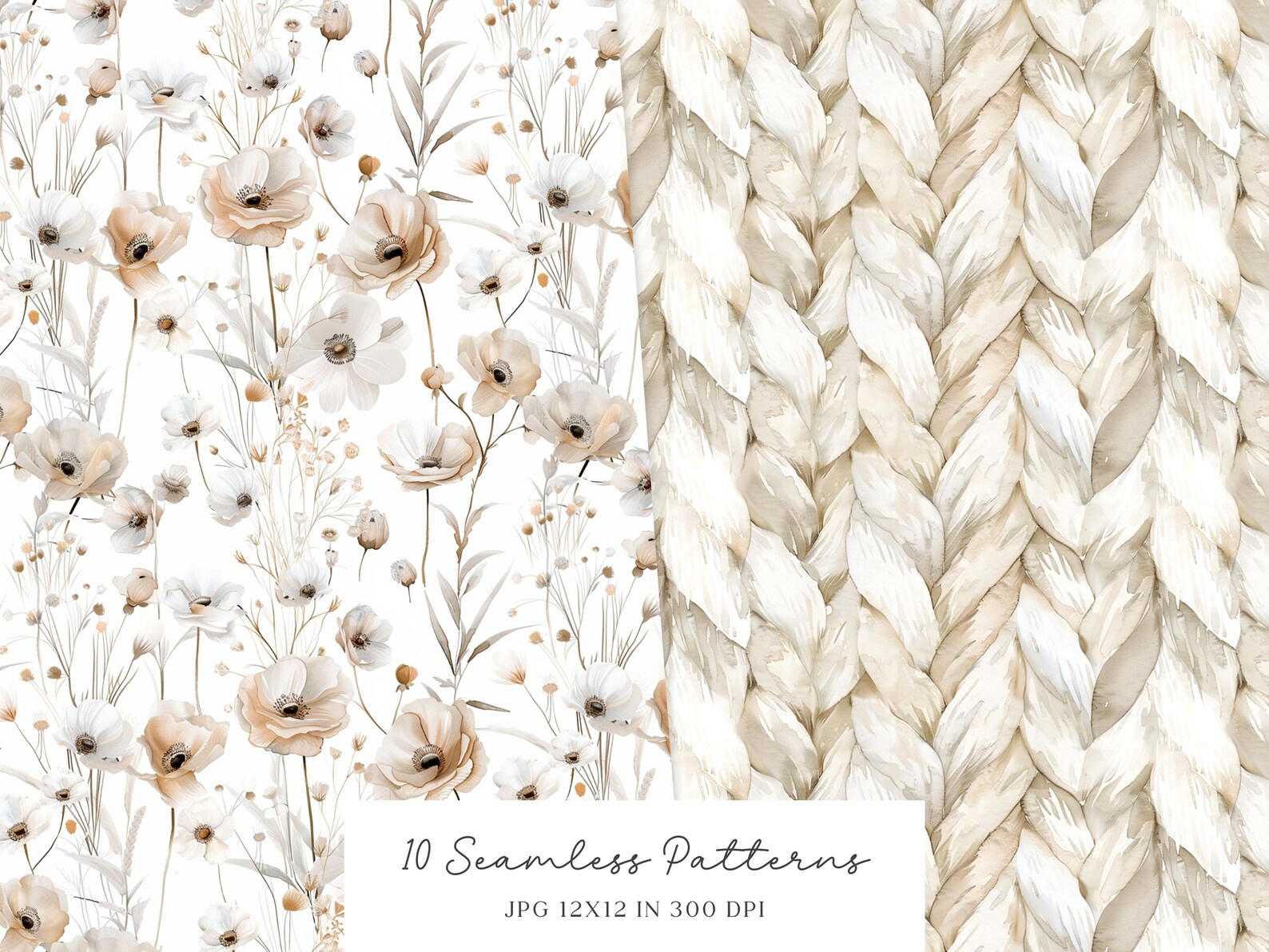 Watercolor Soft Girl Seamless Patterns, Cottagecore Pattern JPEG, Roses ...