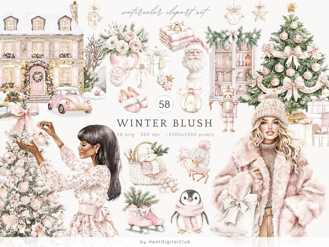 Watercolor Winter Blush Clipart, Cozy Winter Clip Art Bundle, Holidays ...