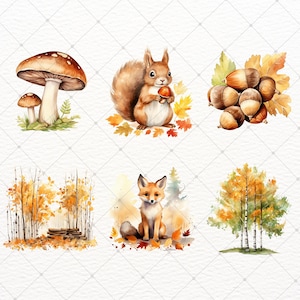 Watercolor Cozy Autumn Forest Clipart, Romantic Fall Forest Landscape ...