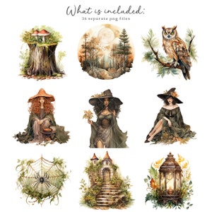 Watercolor Forest Witch Clipart Bundle, Magic Witch Clip Art PNG ...