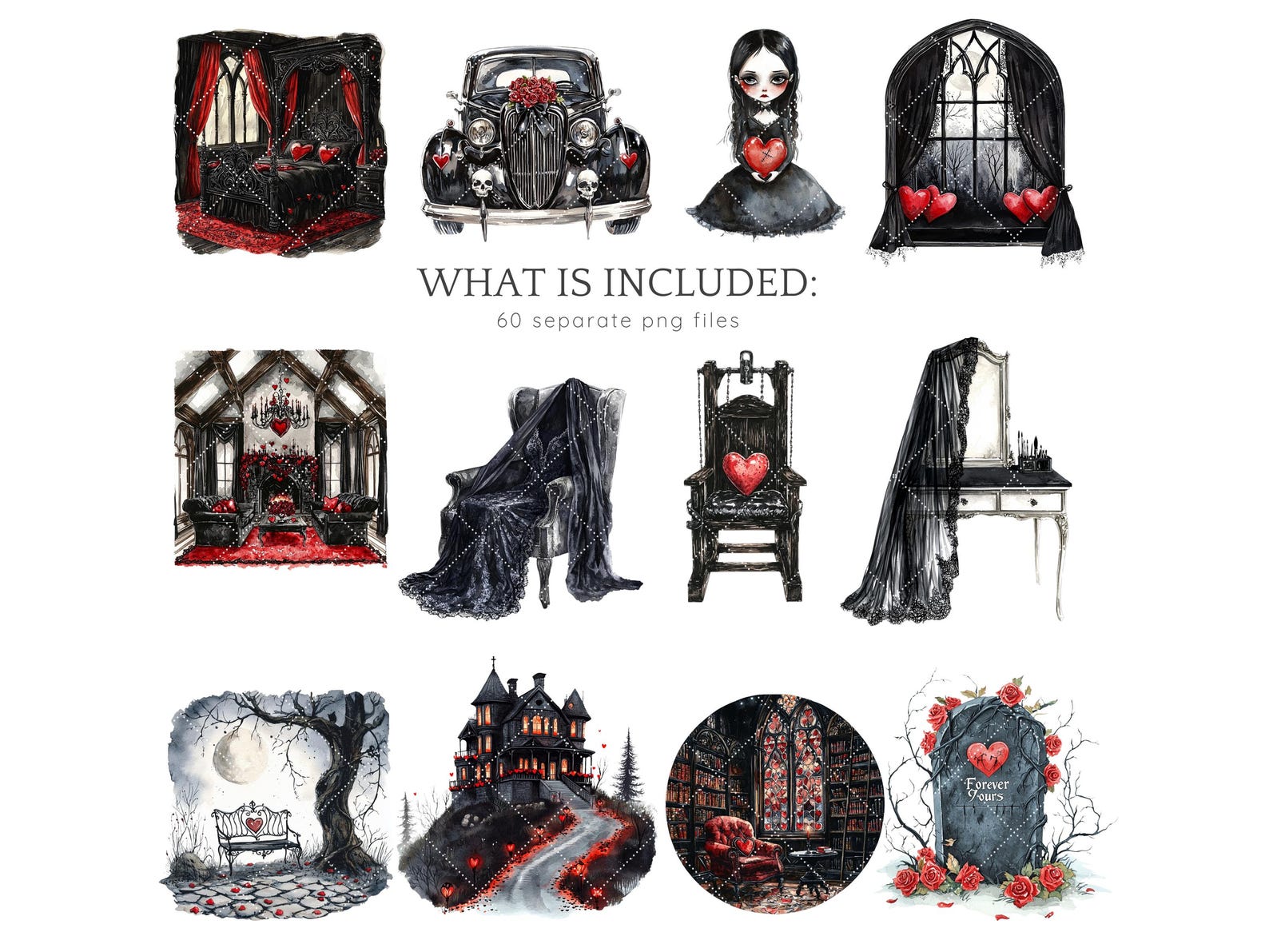 Watercolor Spooky Valentines Day Clipart, Creepy Valentine Clip Art ...