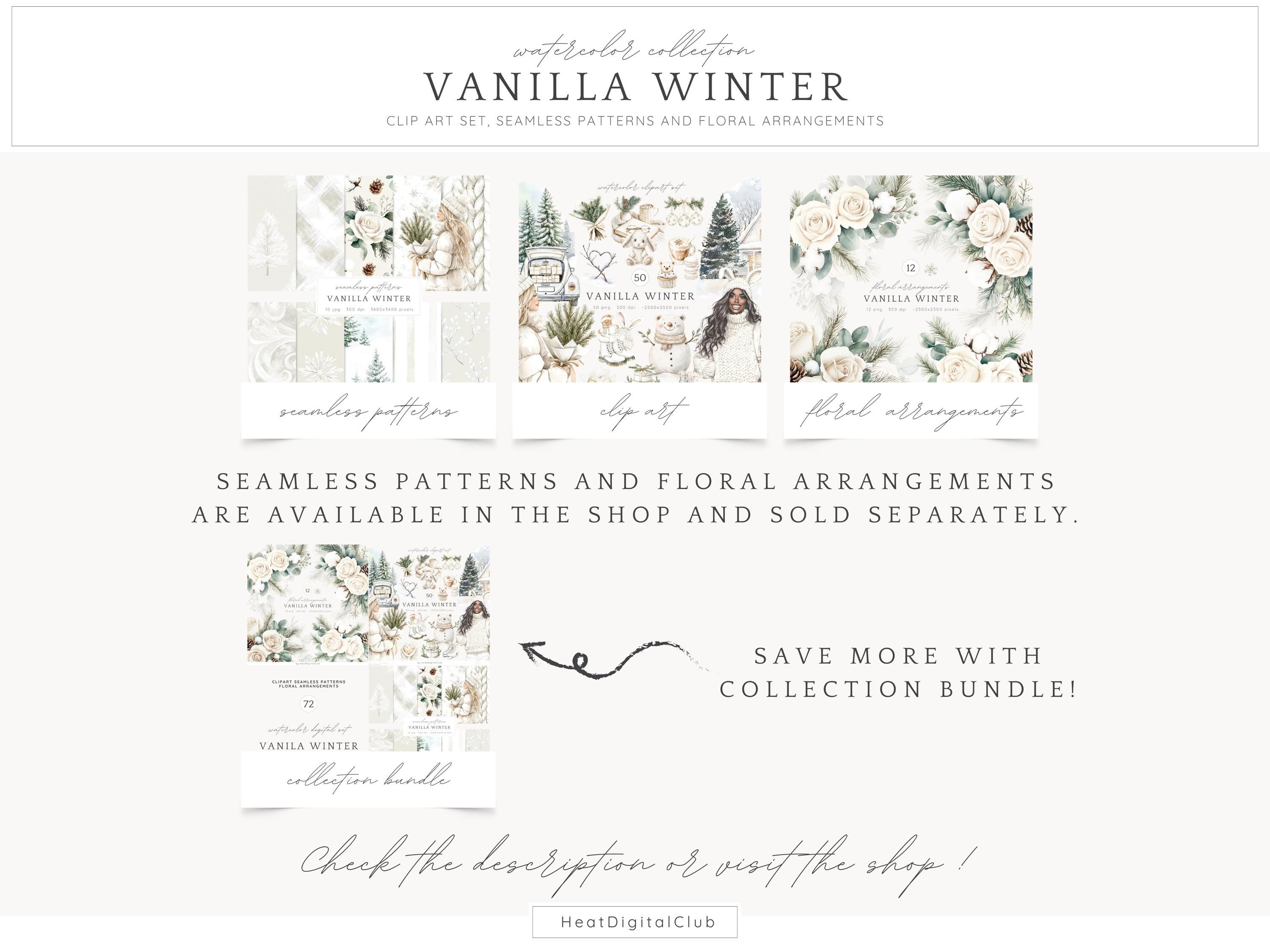 Watercolor Vanilla Winter Clipart, Cozy Winter Clip Art Bundle, Rustic ...