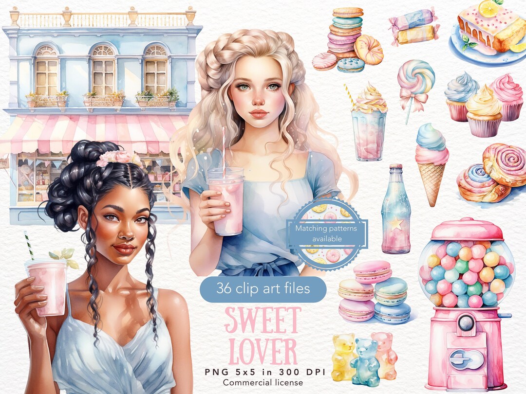 Watercolor Sweet Lover Clipart Bundle Sweets Clip Art - Etsy