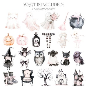 Watercolor Cute Halloween Clipart Bundle, Pastel Spooky Clip Art ...