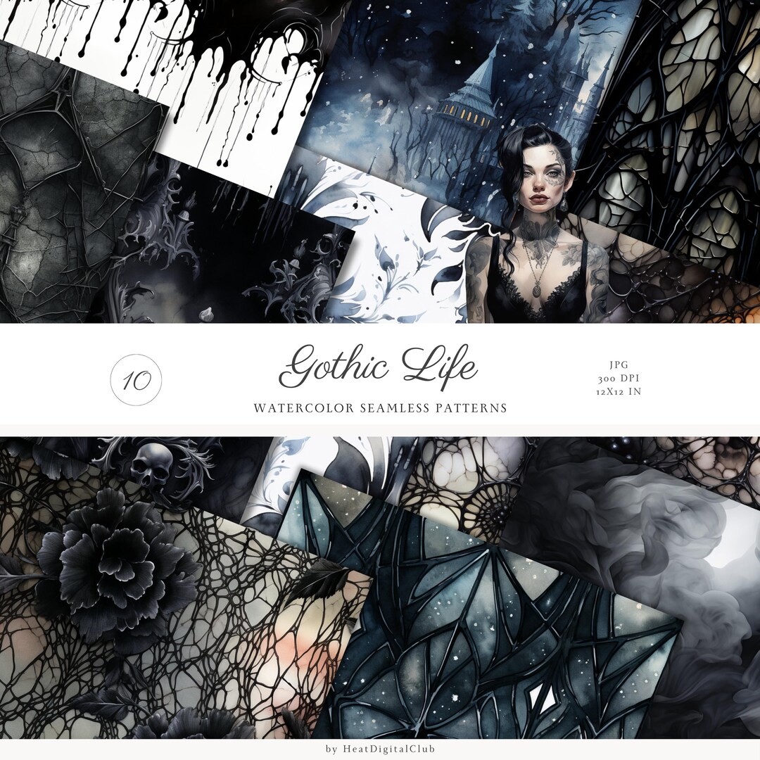 10 Seamless Watercolor Gothic Patterns JPEG, Victorian Digital Download ...