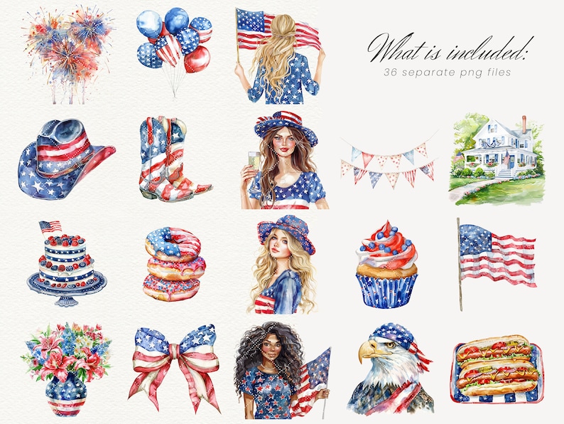 Watercolor Independence Day Clip Art, 4th of July Clipart, 4th of July ...