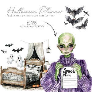 Watercolor Halloween Planner Clipart, Spooky Planner Clip Art, Planner ...
