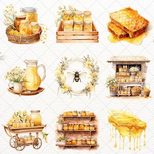 Watercolor Honey Lover Clipart Bundle, Honey Bee Clip Art, Honey Jar ...