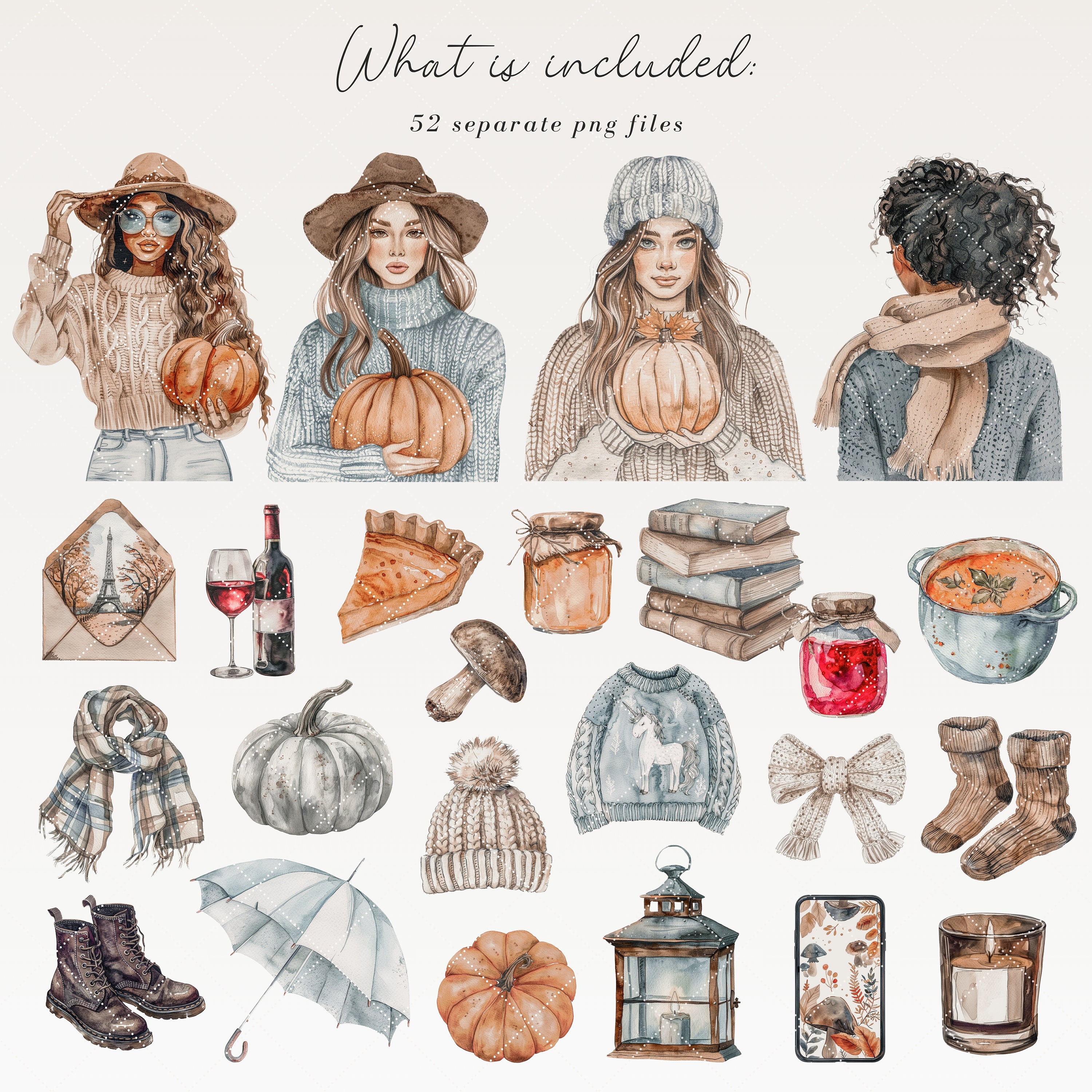 Watercolor Cozy Autumn Clipart Bundle, Fall Clipart PNG, Neutral Cozy ...