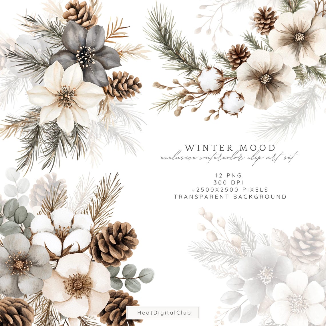 Watercolor Winter Mood Arrangement Clipart, Cozy Winter Clip Art Bundle ...