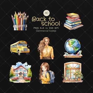 40 Watercolor School Clipart, Back to School Clipart, School Clipart ...