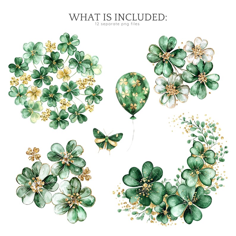 Watercolor Shamrock Party Shamrock Floral Arrangements Clipart, Clover ...