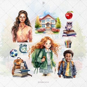 40 Watercolor School Clipart, Back to School Clipart, School Clipart ...