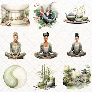 Watercolor Yoga Lover Clipart Bundle, Meditation Clip Art, Self Care ...