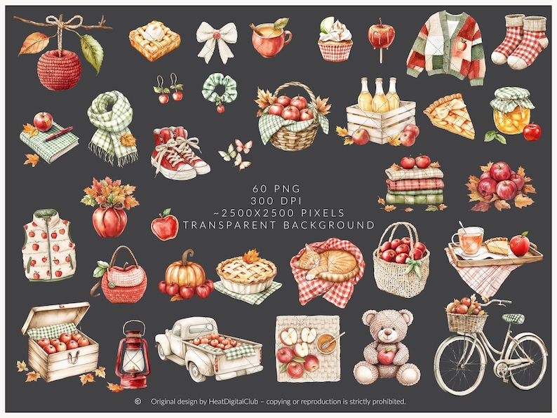 Watercolor Falling Apples Clipart, Fall PNG, Cozy Autumn Farm ...