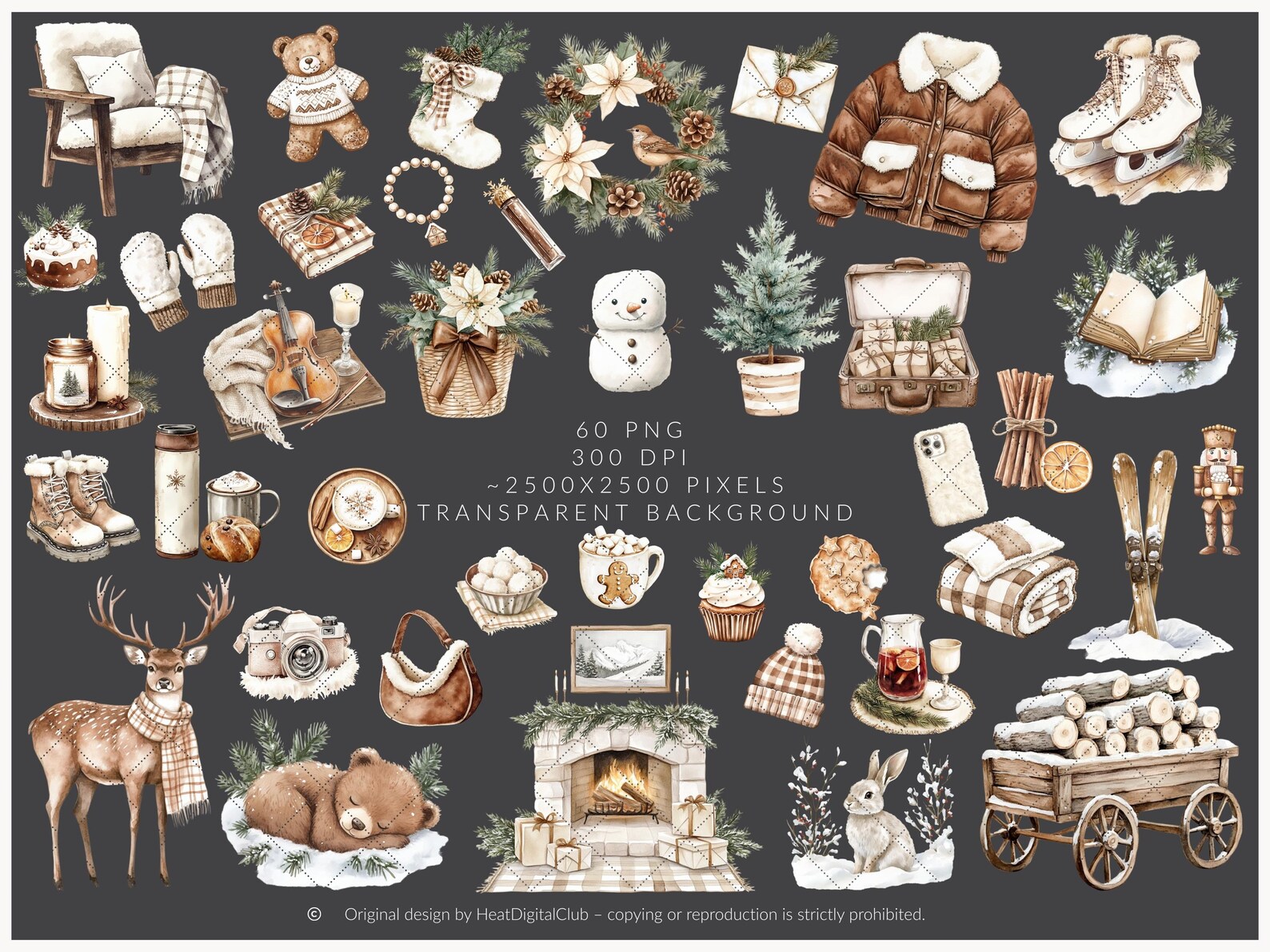 Watercolor Winter Cocoa Clipart Set | Elegant Cozy Winter Christmas PNG ...