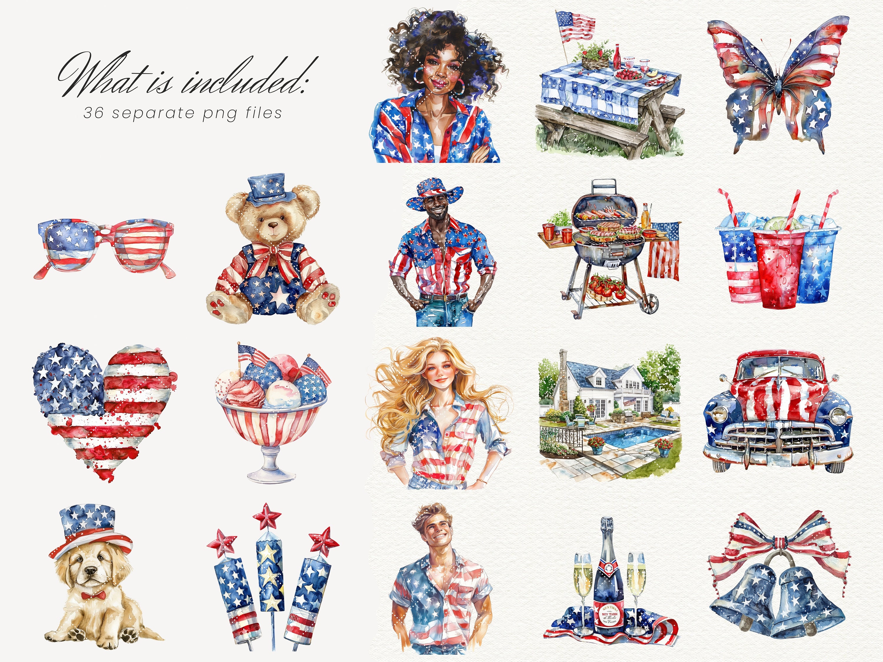 Watercolor Independence Day Clip Art, 4th of July Clipart, 4th of July ...