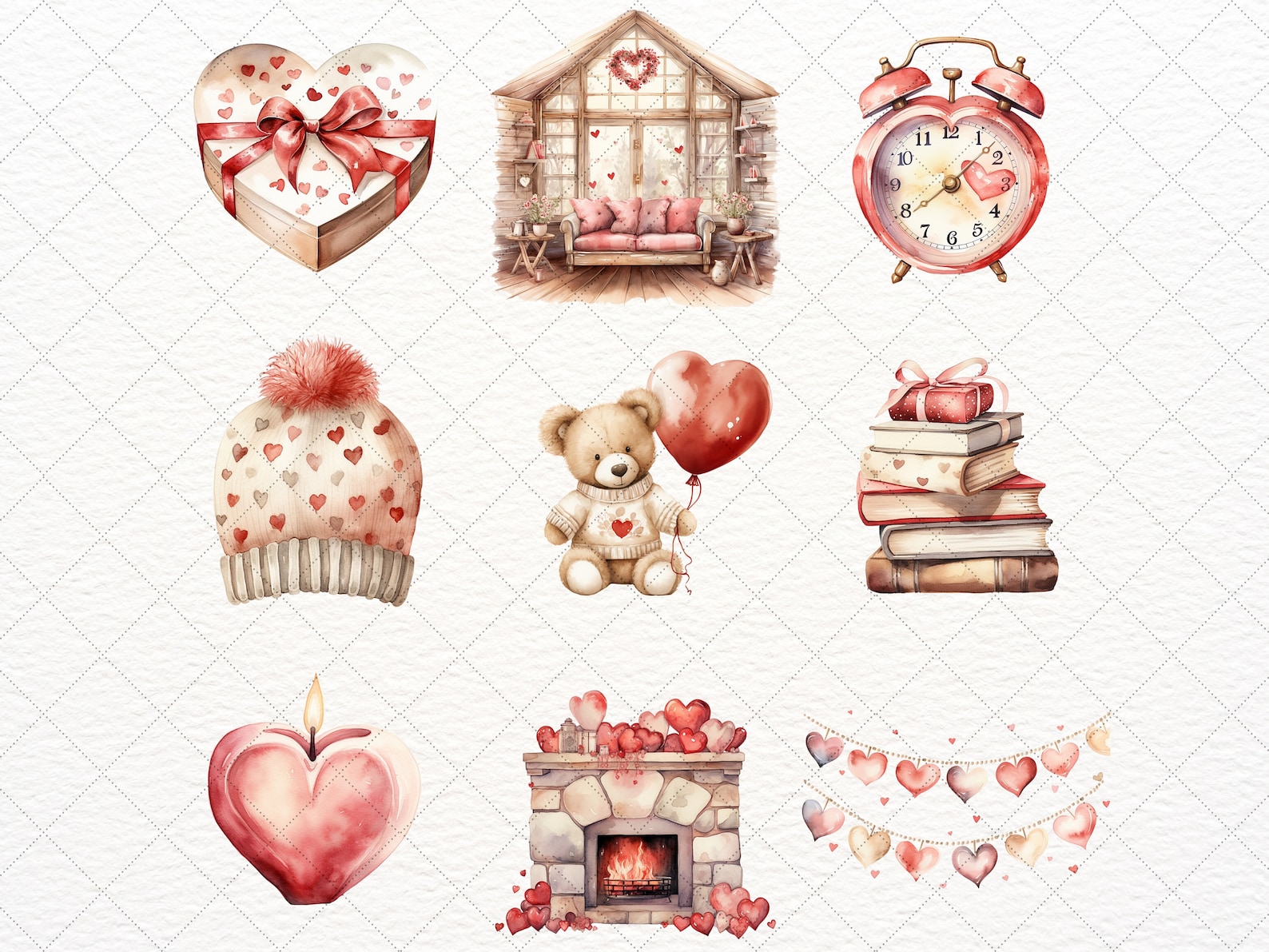 Watercolor Cozy Valentine Clipart Bundle, Valentines Day Clip Art PNG ...