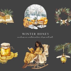 Watercolor Winter Honey Clipart,cozy Winter Cottagecore Clip Art PNG ...