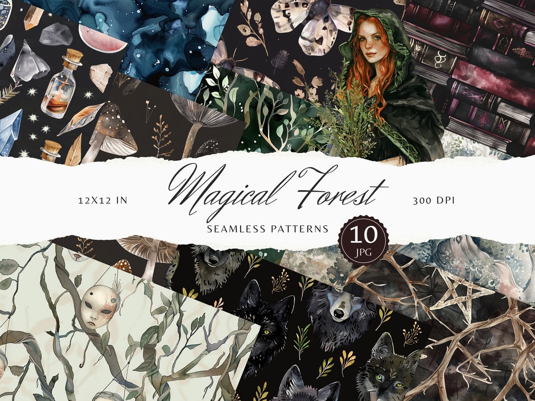 Watercolor Magical Forest Seamless Patterns,dark Wiccan Pattern JPEG ...