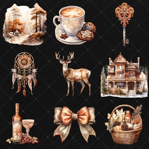 Watercolor Winter Boho Life Clip Art, Cottagecore Clipart PNG, Cottage ...