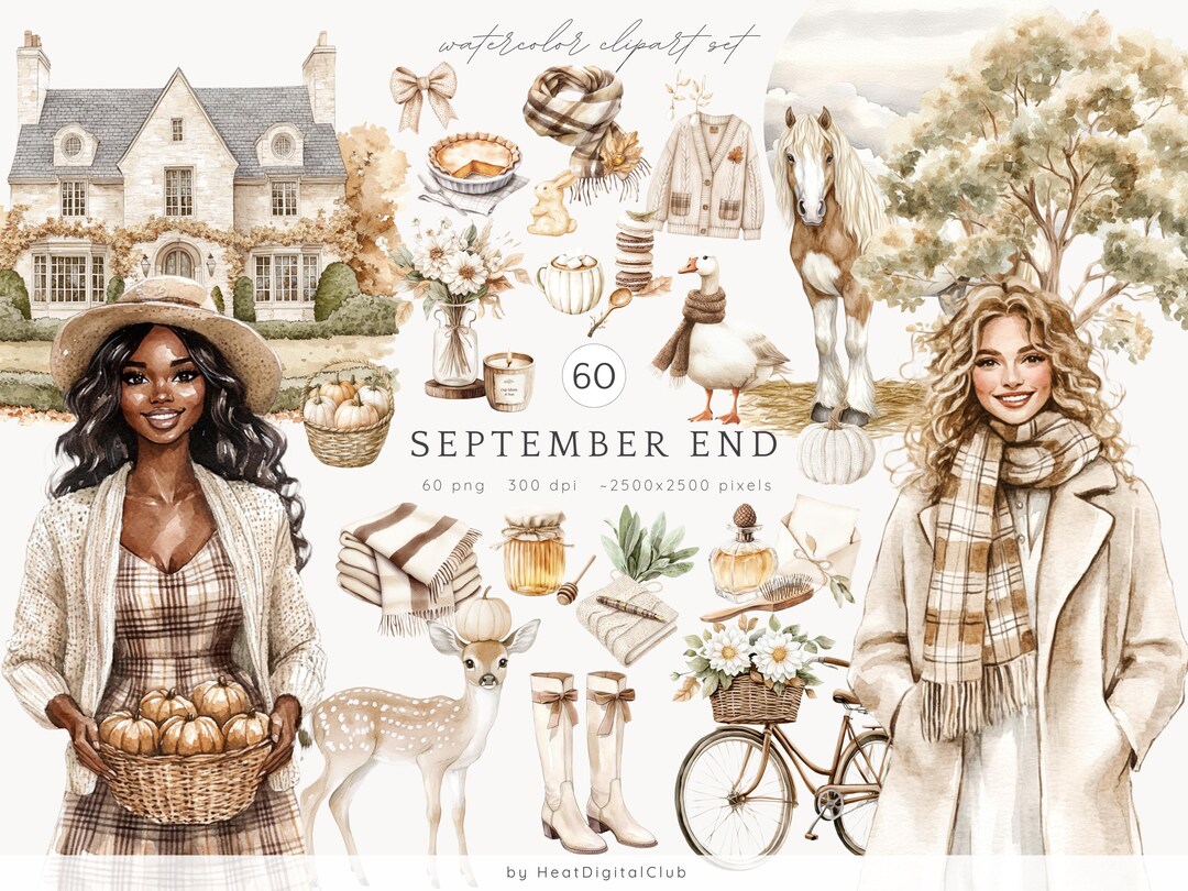 Watercolor September End Clipart Set, Autumn Clipart, Neutral Cozy Fall ...