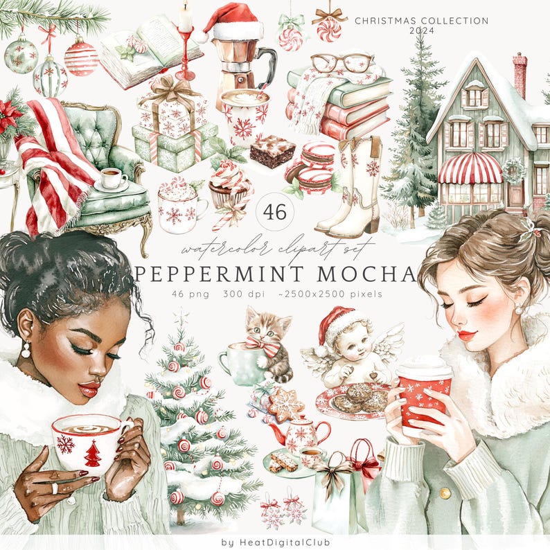 Watercolor Peppermint Mocha Clipart, Cozy Christmas Clip Art, Winter ...